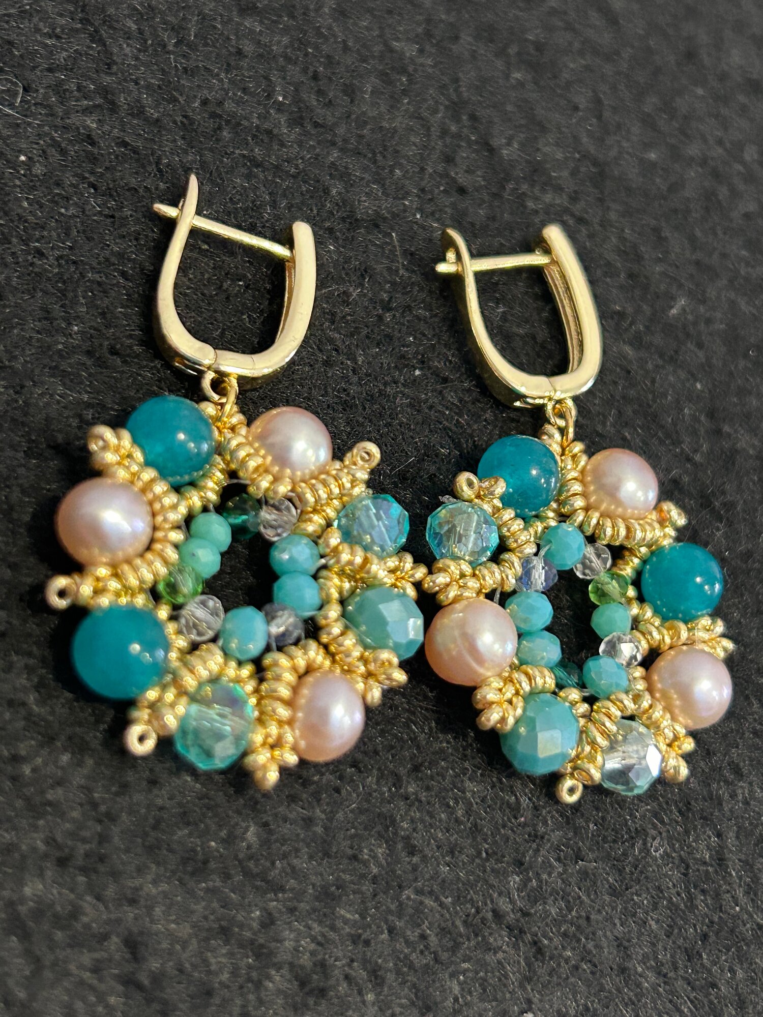 Комплект серег, халцедон, шпинель, жемчуг пресноводный