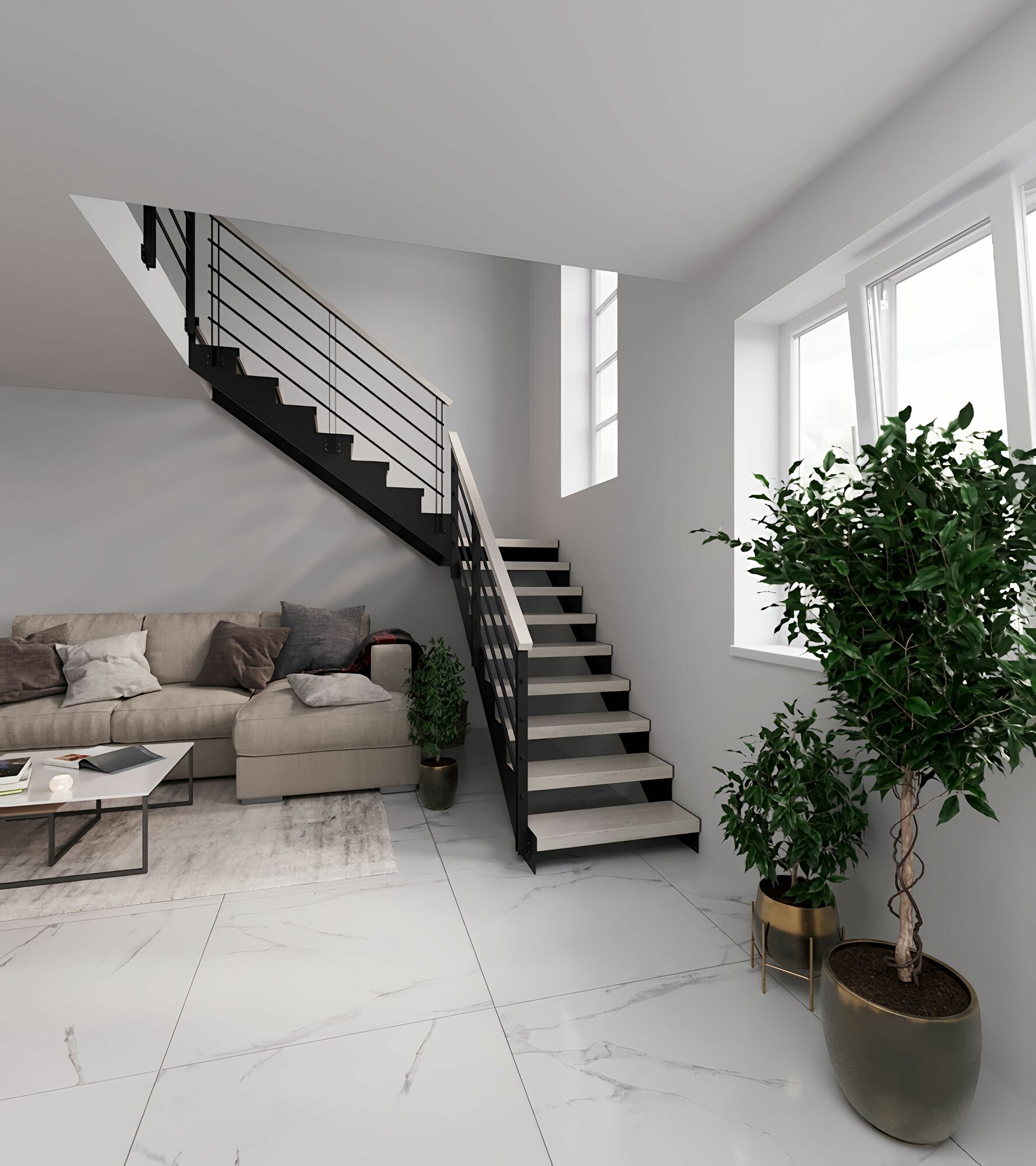 Лестница в дом 80 см, 15 ступеней и площадка ,90 градусов , ширина 800мм