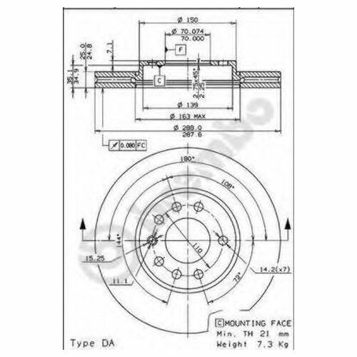 Тормозной диск передний Brembo 09699710