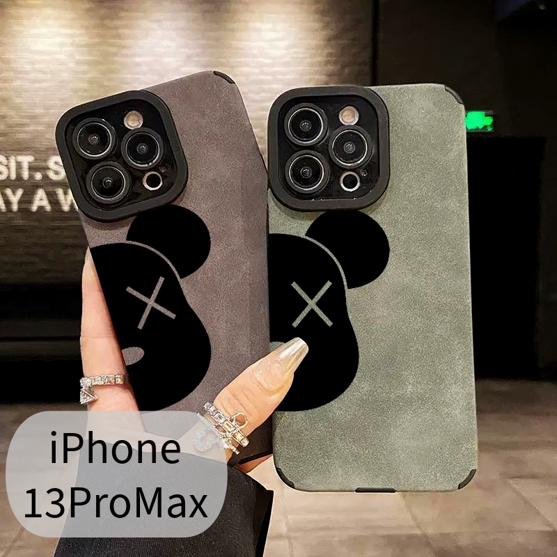 Чехол на айфон 13 Про Макс серый с медведем / Чехол на iPhone 13 Pro Max серый с медведем