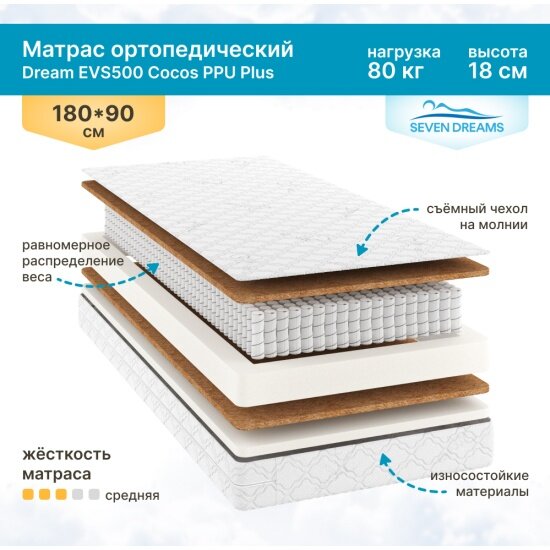 Матрас Seven Dreams Dream EVS500 Cocos PPU Plus 180x90 см