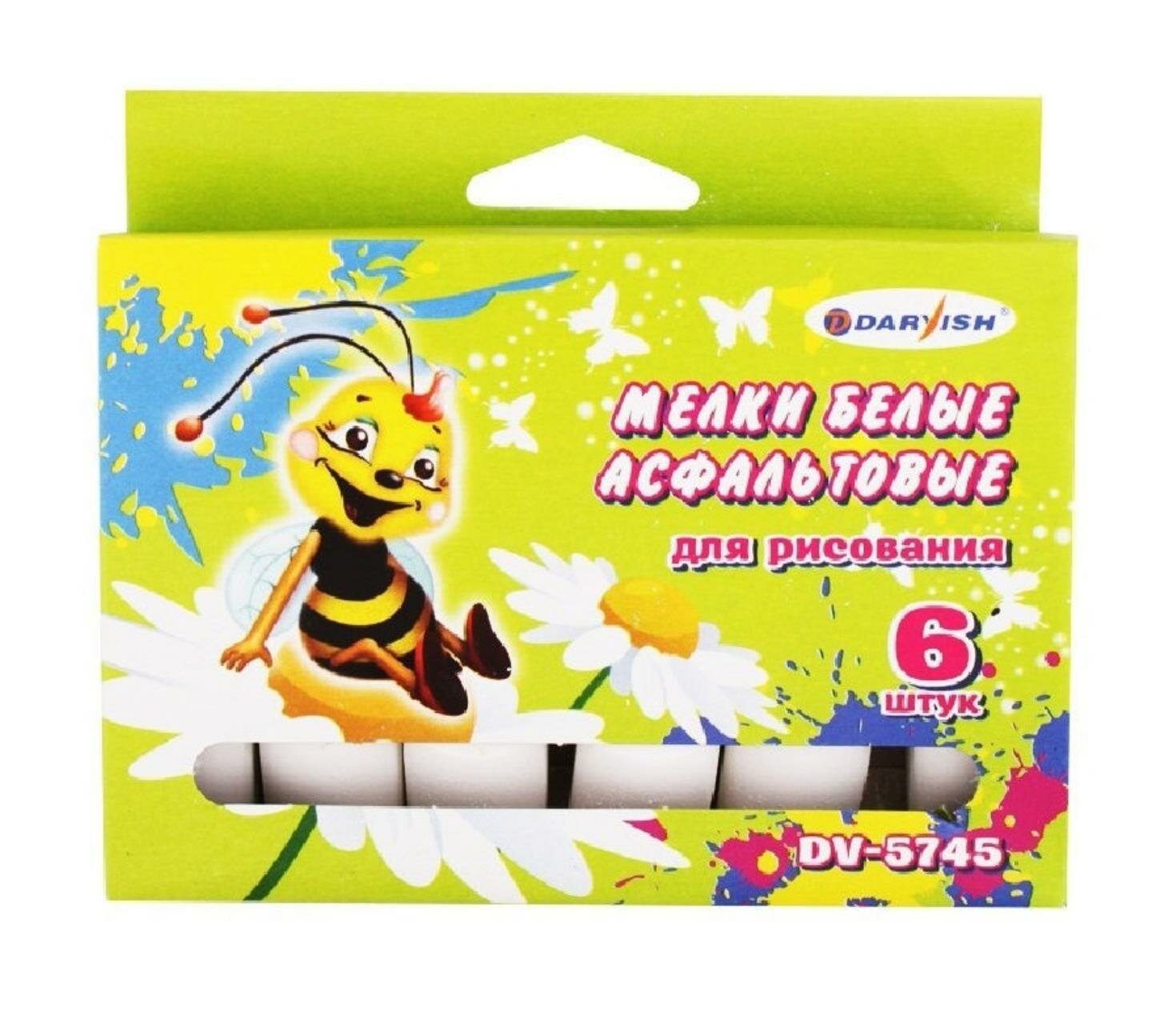 Мелки асфальтовые Квартет1, белый, 6 шт, 12.3 см x 2.2 см x 10 см