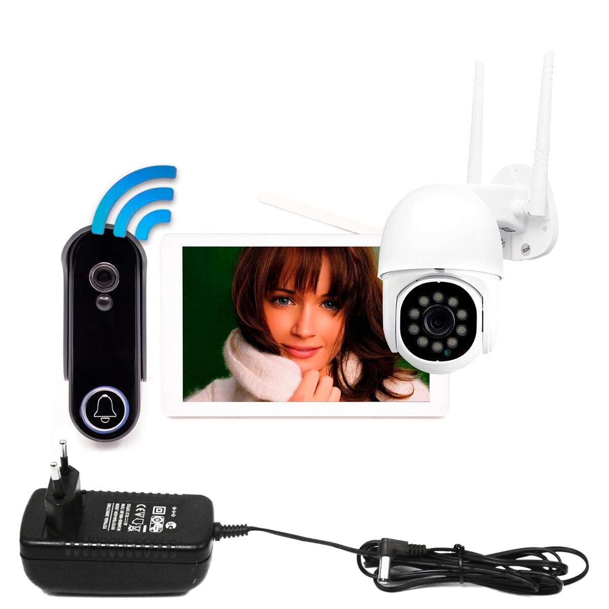 Беспроводной домофон с аккумулятором TUYA и уличная 5mp поворотная WiFi IP камера наблюдения Sky Net 1100-Tuya (1+1)-SDcard (C76912OK) + и WiFi бесп