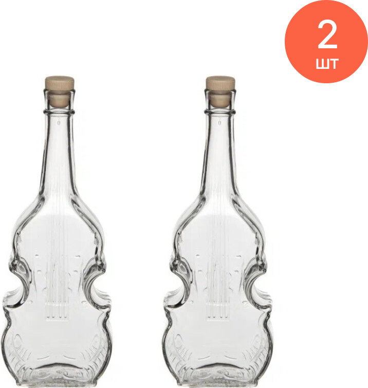 Графин Хрустальный звон Скрипка с пробкой прозрачный стекло 750мл / кувшин (комплект из 2 шт)