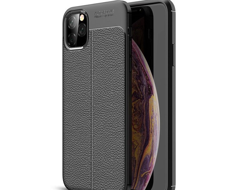 Чехол Чехол. ру для iPhone 11 Pro Max из качественного износостойкого силикона с декоративным дизайном под кожу с тиснением черный