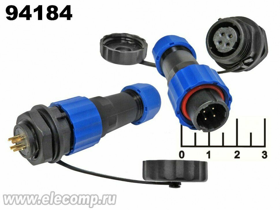 Разъем 4pin в комплекте влагозащищенный с крышкой SZC16 4P-M-FB