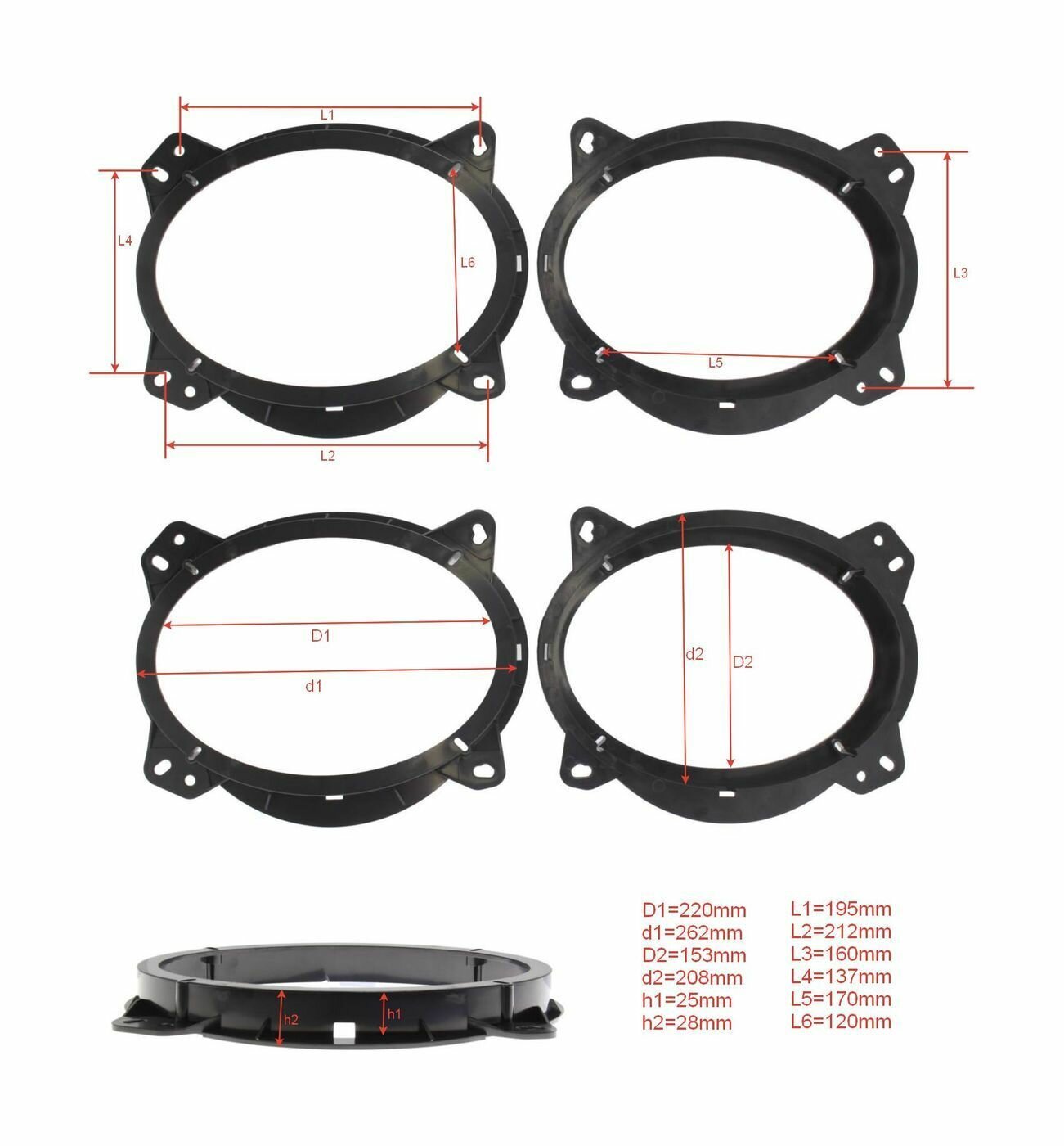 Подиумы пластик для установки динамиков в Toyota универсальные 2002+ 6*9" (16*21 см. ср. жестк.)