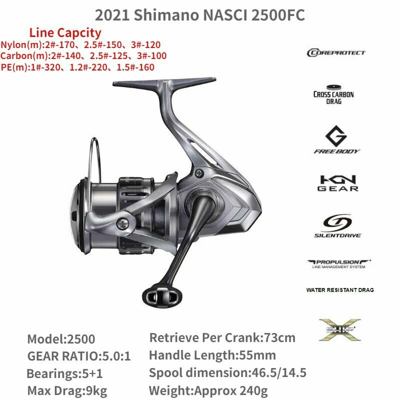 2021 Shimano NASCI FC C2000 2500SHG C3000HG 4000XG C5000XG Рыболовное колесо катушкой для соленой воды