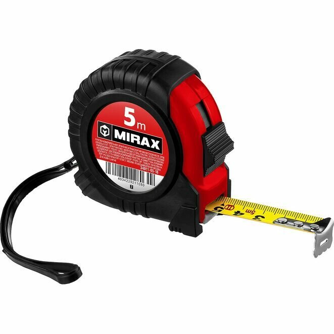 Рулетка, обрезиненный пластиковый корпус, MIRAX 5 м х 18 мм.