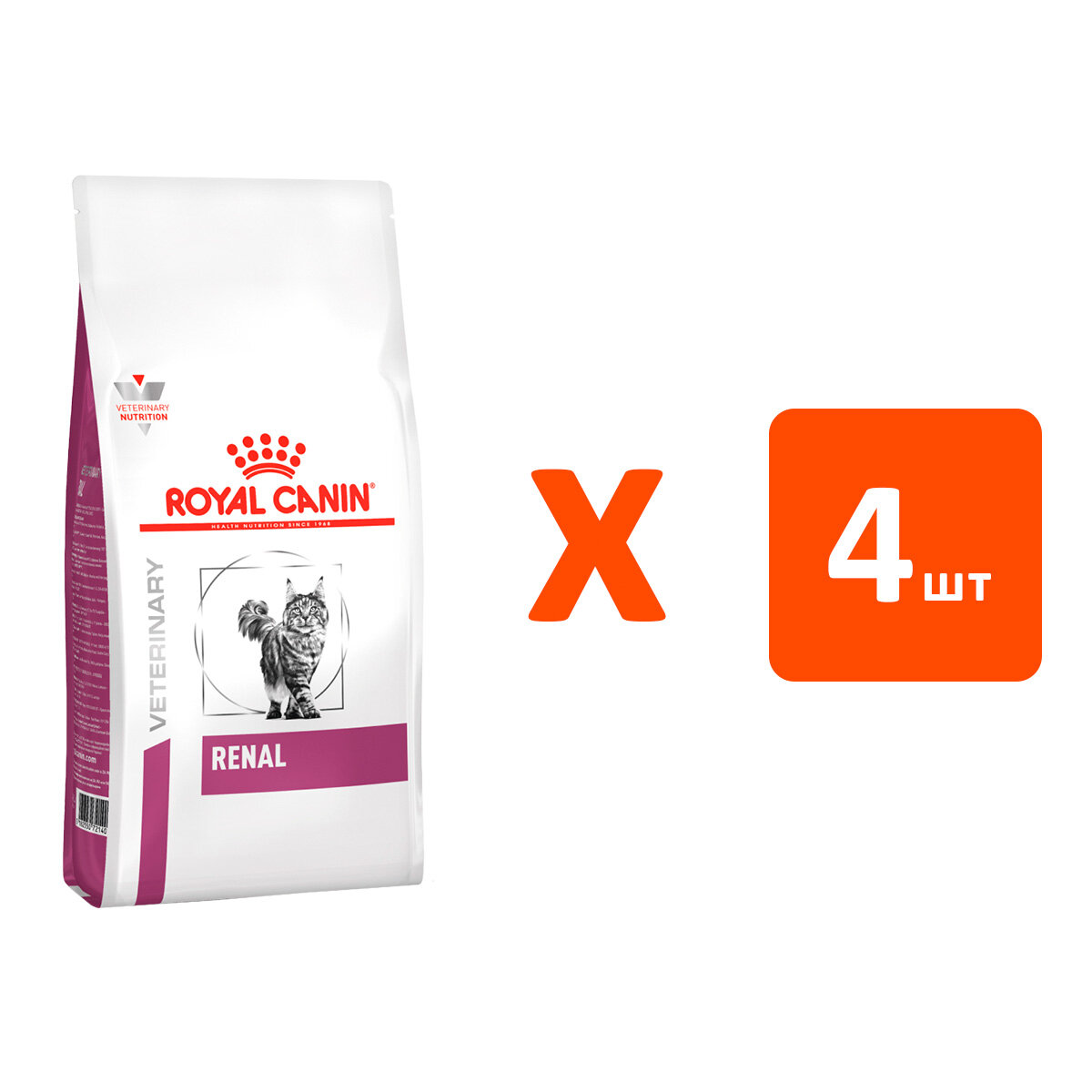 Корм сухой Royal Canin Renal RF23 для взрослых кошек, при хронической почечной недостаточности, 350 г х 4 шт