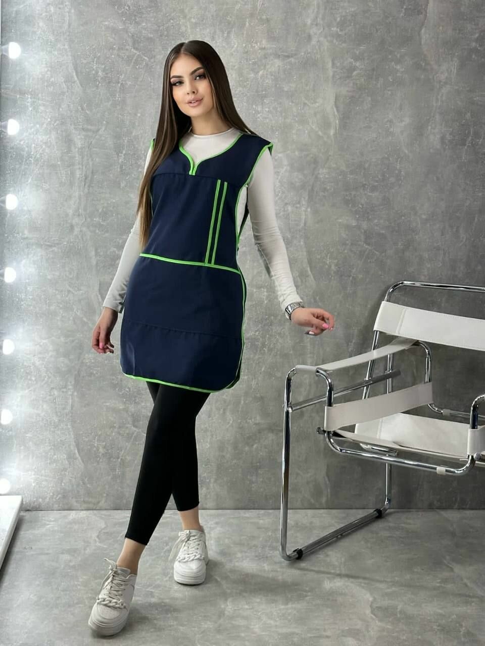 Сарафан рабочий женский Спорт из Габардина. Халат парикмахерский, фартук универсальный подходит для продавцов, уборщиц, поваров, флористов и парикмахеров