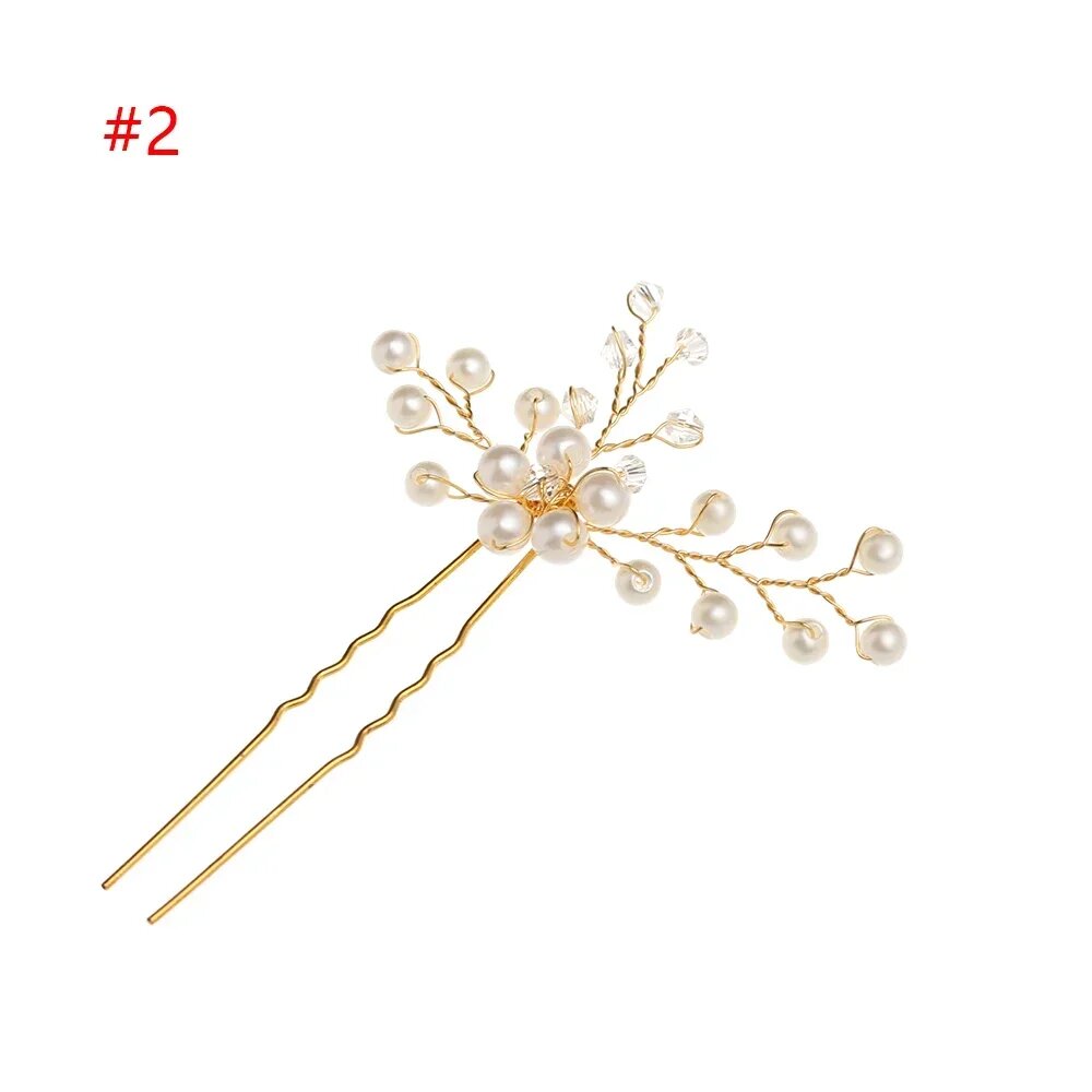 Золотые заколки для волос с жемчугом, Metal color: 2