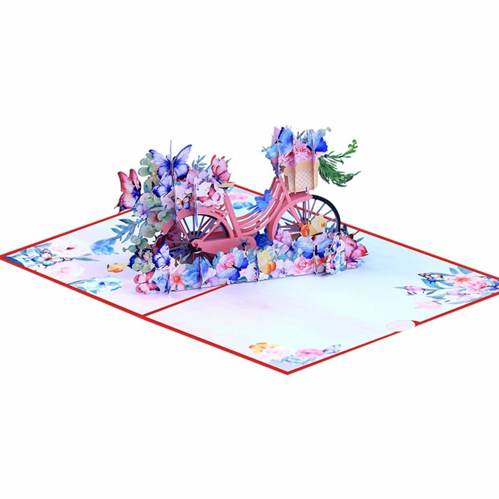 Креативный Цветок Бабочка Велосипеды Всплывающая Поздравительная Открытка 3D Бумажная Открытка-Сюрприз Ручной Работы для Дней Рождения и Свадеб