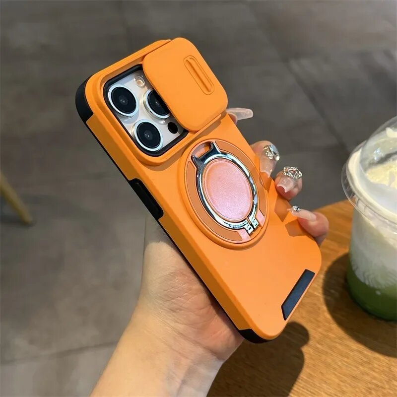 Оранжевый чехол для iPhone 13 Pro Max с кольцом и защитой камеры