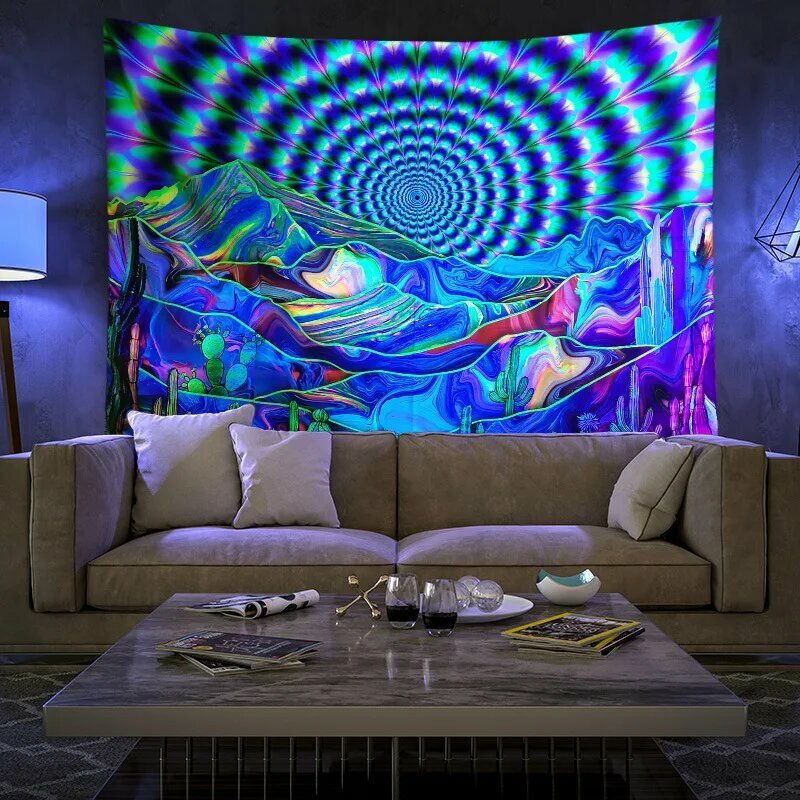 Флуоресцентный гобелен Мандала из полиэстера 150X130cm