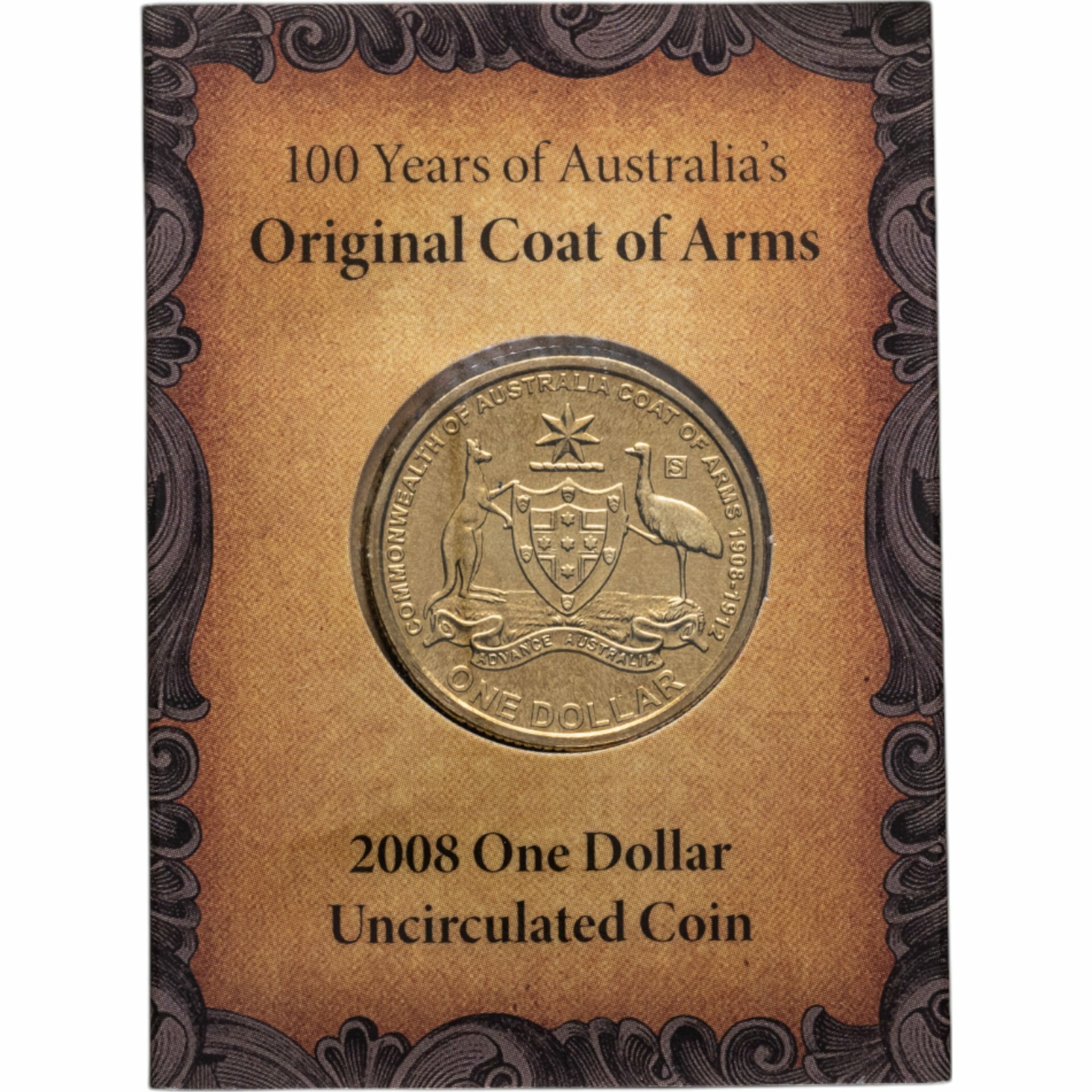 Австралия 1 доллар dollar 2008 "100 лет первому гербу", Бронза, в сохранности UNC