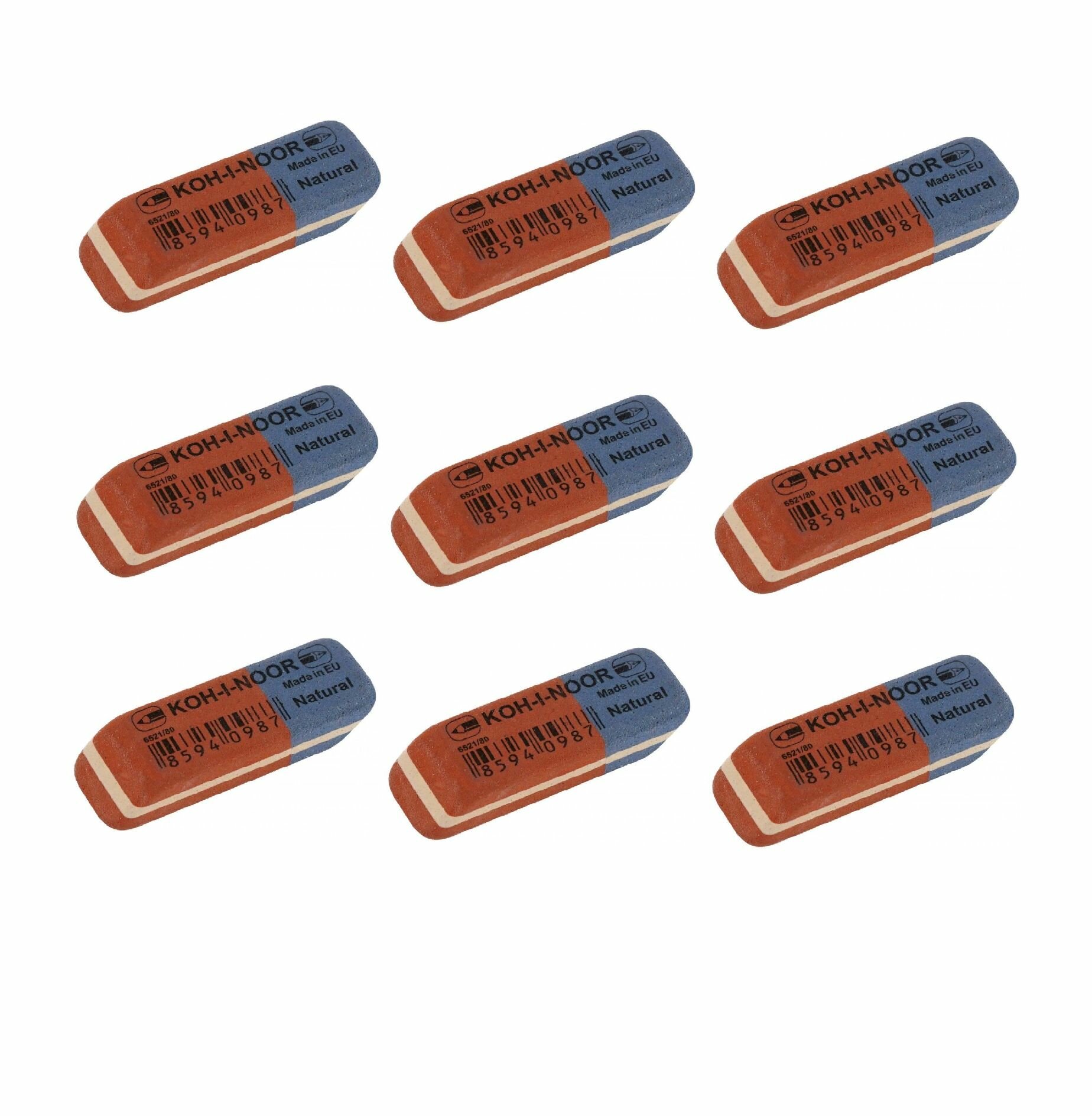 KOH-I-NOOR Ластик 41х14х8мм, для графита и чернил, сине-красный, 9 уп