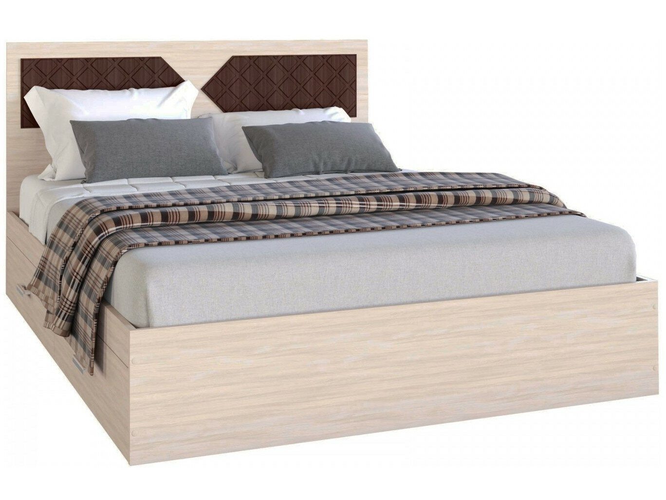 Кровать 160 с выдвижными ящиками и настилом ДСП, (Ясень Шимо / Лиственница темная)