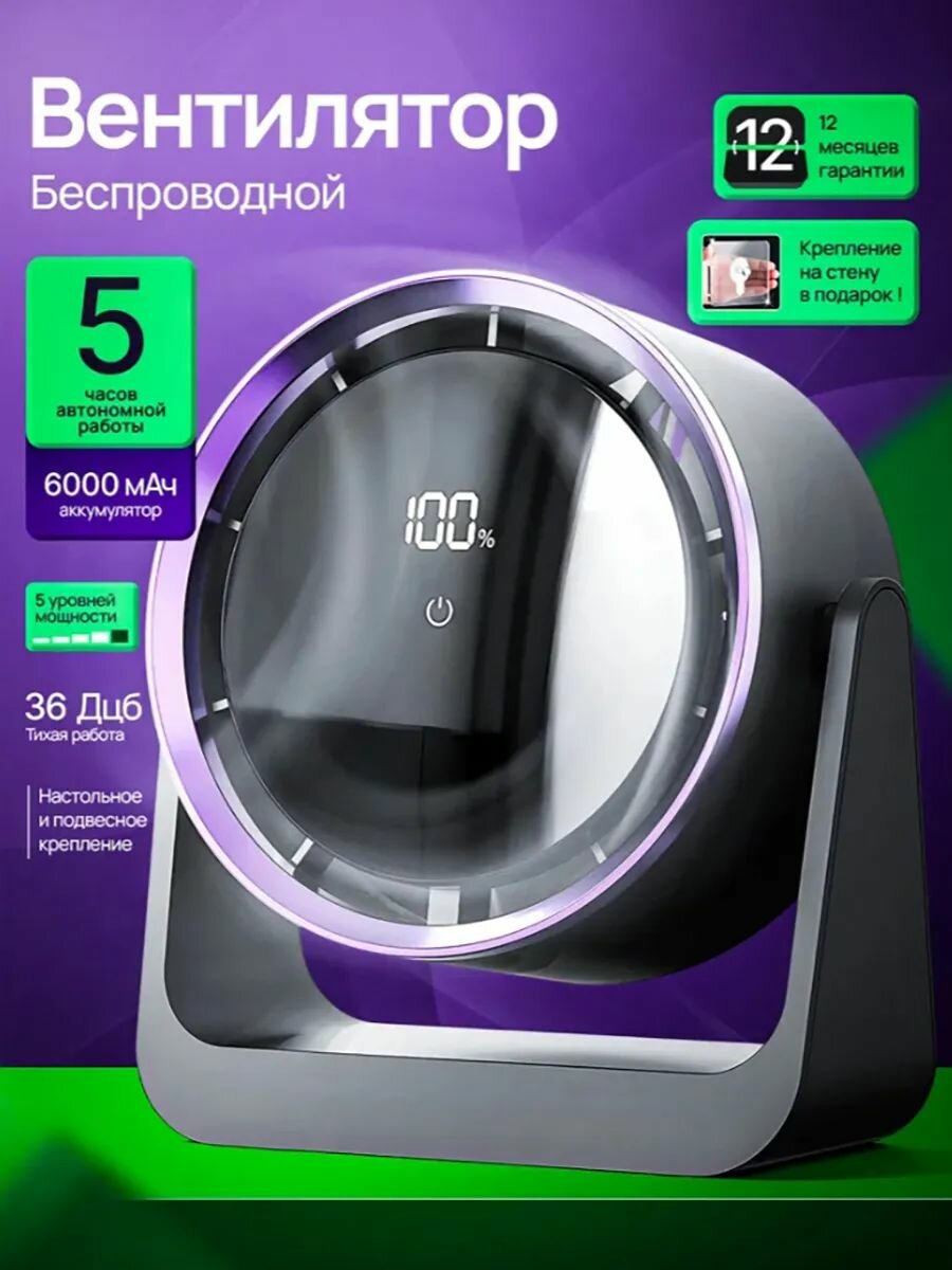 Вентилятор настольный 421457954, USB, 5 Вт, 7 лопастей, серый