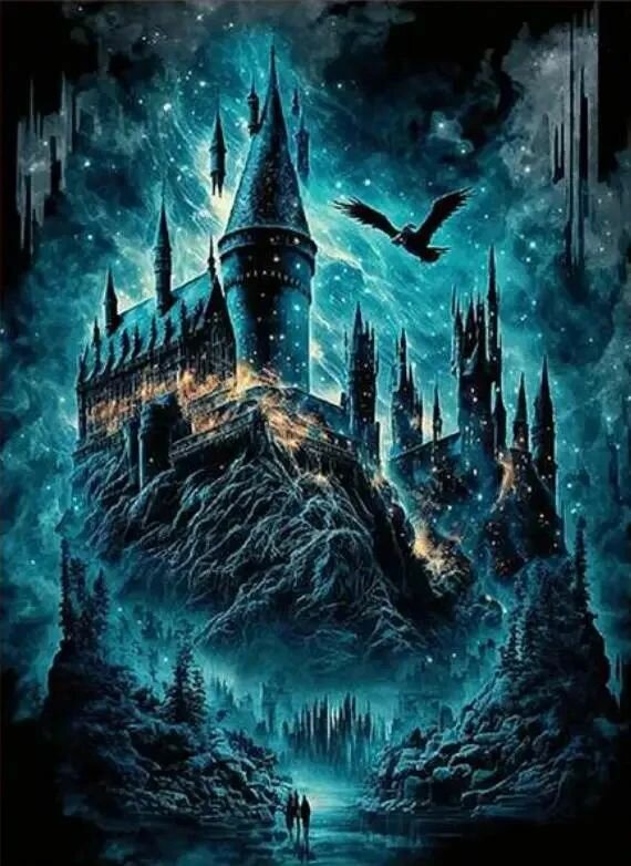 Алмазная картина "Гарри Поттер Замок Хогвартс" алмазная огранка 40х50 см,40X50CM, белый