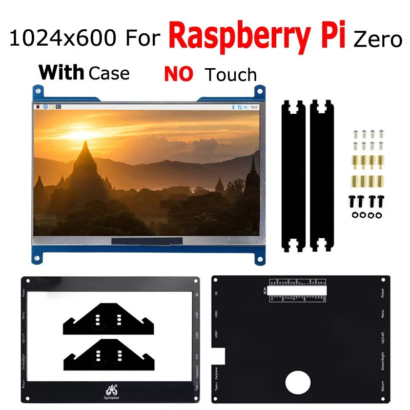 Spotpear 7-дюймовый сенсорный ЖК-дисплей для Raspberry Pi Zero 2 W No-Touch-Case
