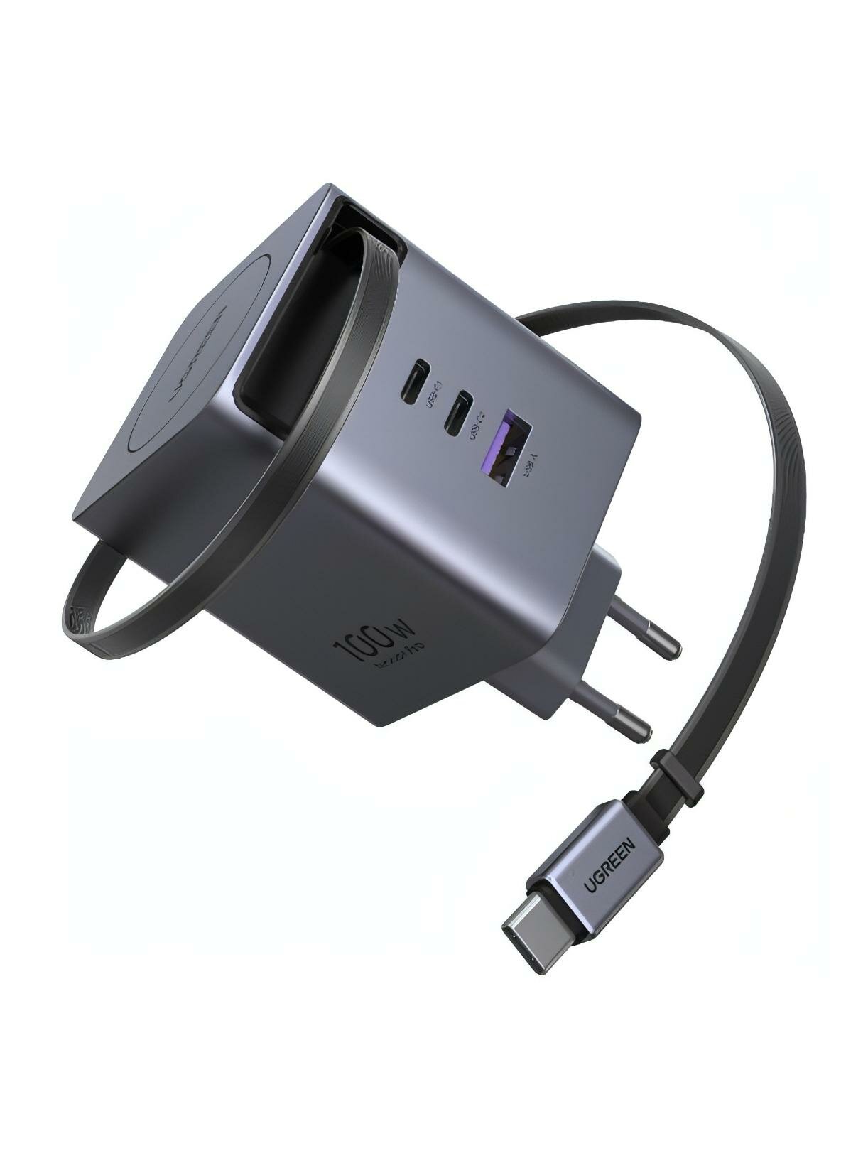 Сетевое зарядное устройство uGreen X616 (65828) 100W 2*USB-C&USB-A Cable серый космос