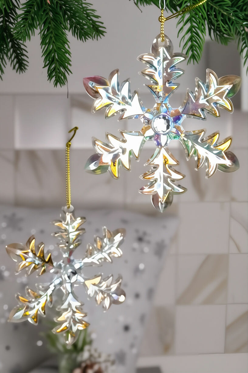 Набор ёлочных украшений снежинки 'клеманс', акрил, золотой, 12 см, 2 шт, Winter Deco 1000427