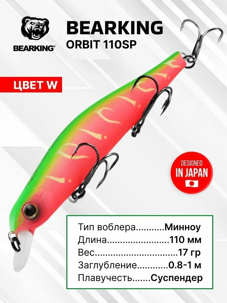 Воблер BearKing Orbit 110SP, цвет W /Fruit Mat Tiger(арбуз)/, (длина-110мм, вес-17гр, заглубление от 0,8 до 1м), для рыбалки на щуку.
