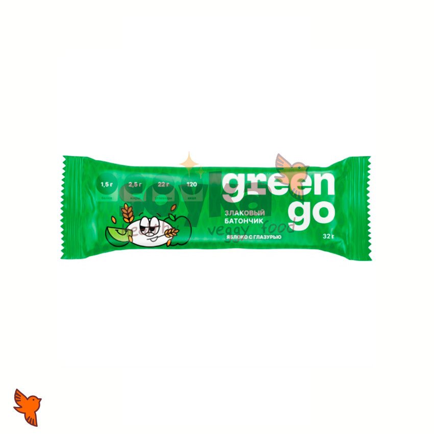 Батончик злаковый яблоко с глазурью Green Go, 32г