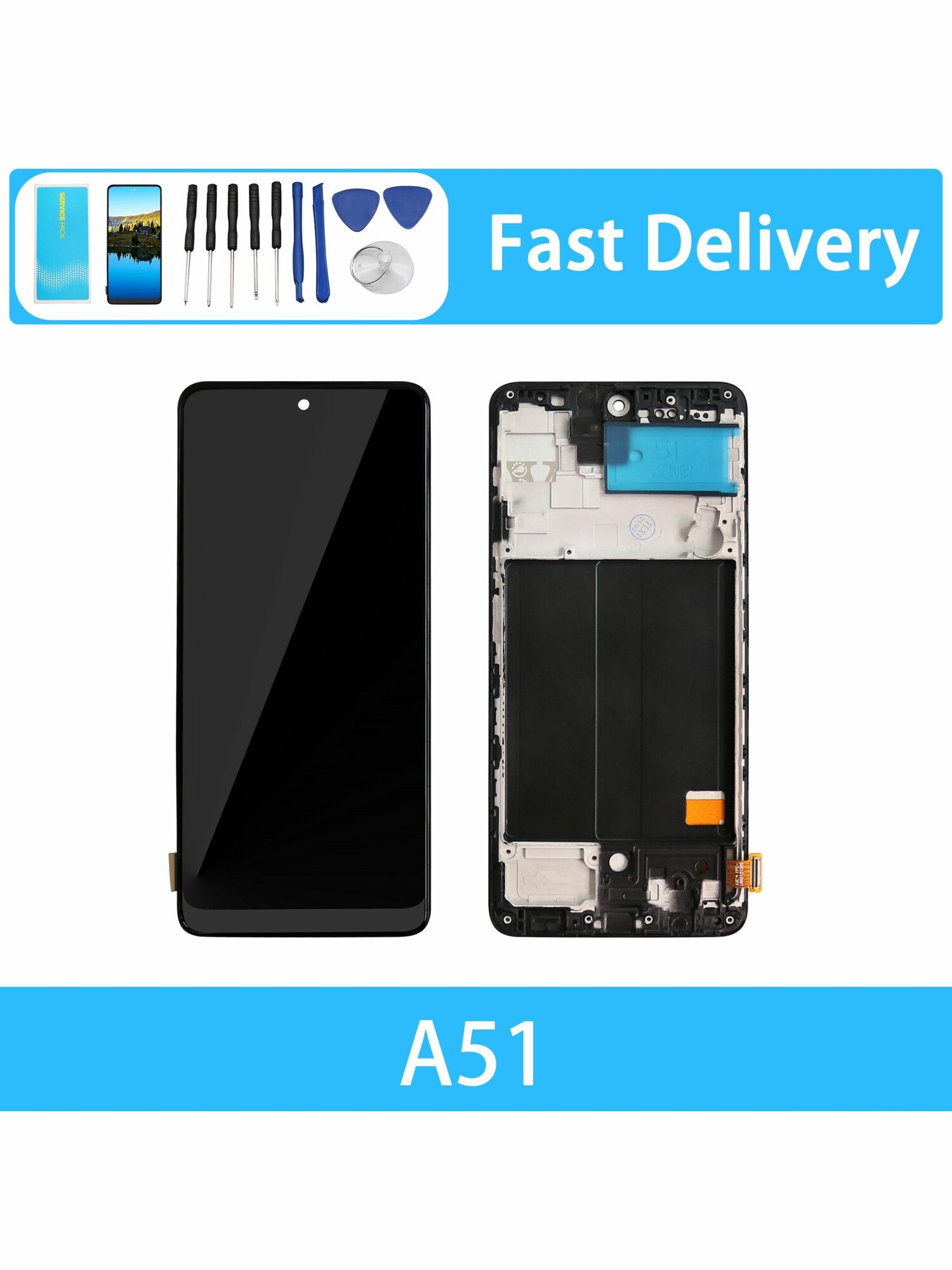 Дисплей для Samsung Galaxy A51 (с рамкой), TFT LCD, 6.4", 720x1600, яркость 330 нит, рамка чёрная