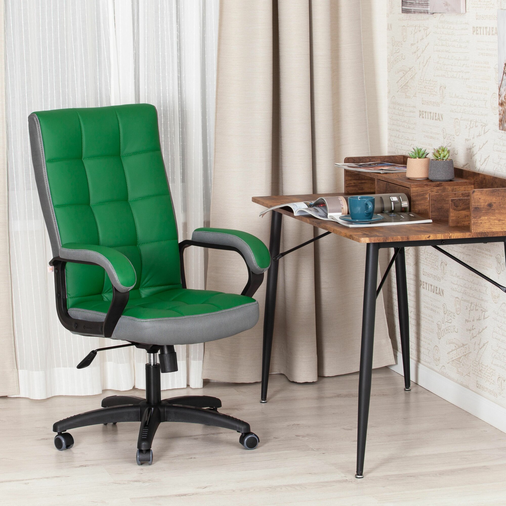 Компьютерное офисное кресло TetChair TRENDY, экокожа, ткань, зеленый/серый