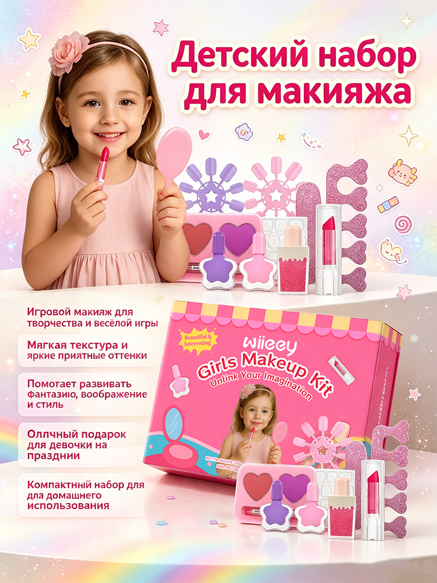 Подарочная коробка для детской косметики Стойкий эффект Множество цветов Развивайте творческие Набор детской косметики