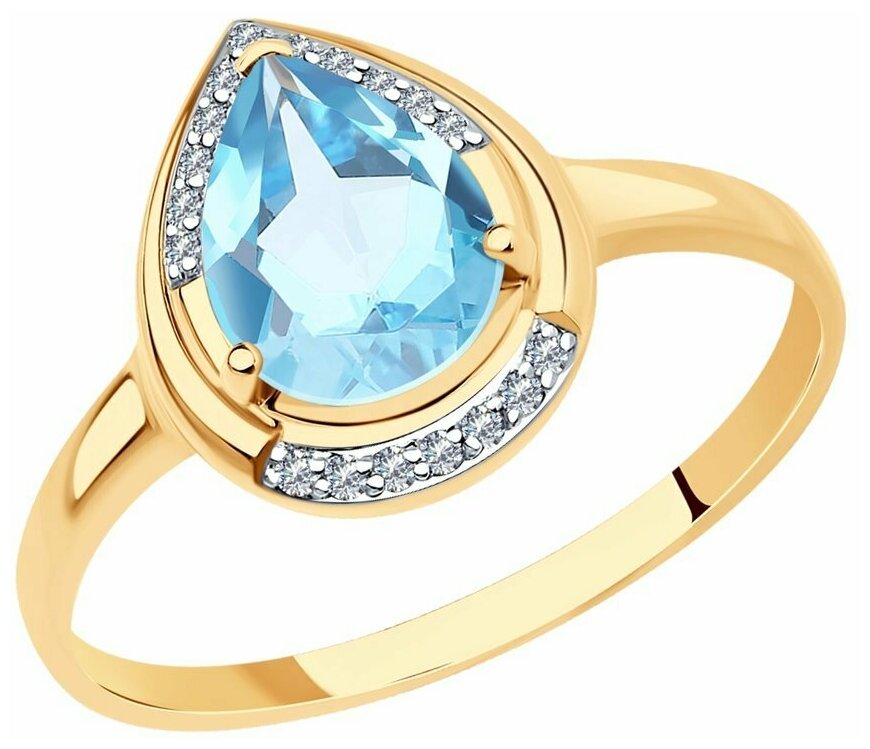 Кольцо, красное золото, 585 проба, бриллиант, топаз