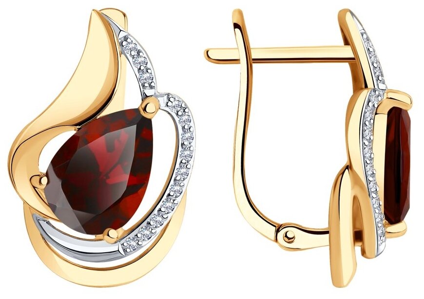 Серьги, красное золото, 585 проба, гранат
