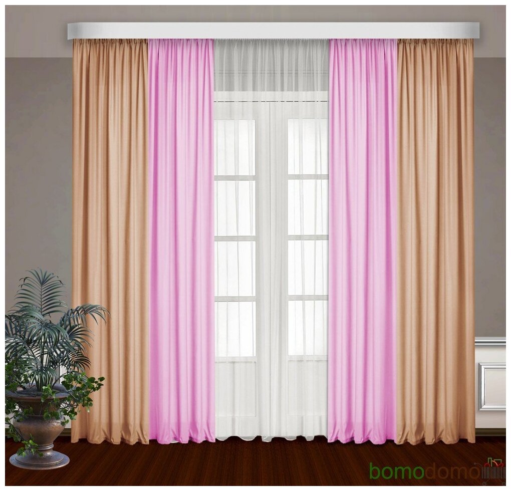 Комбинированные шторы Габриэль 145х270, 2 шт. с тюлем, розовый/персиковый