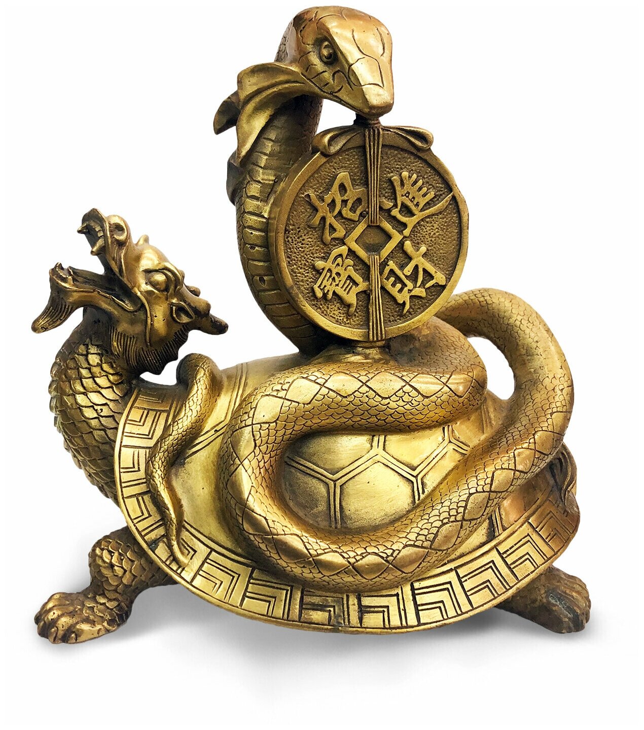 Бронзовая драконочерепаха со змеей 21см