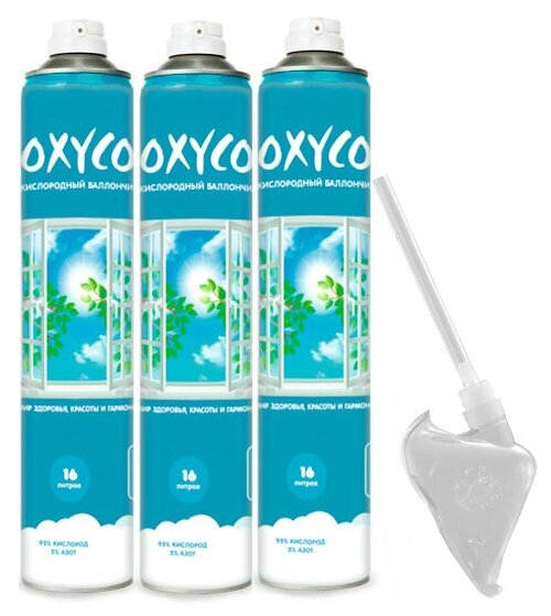Набор кислородных баллончиков "OXYCO" 3 штуки + кислородная маска в подарок (16 л)