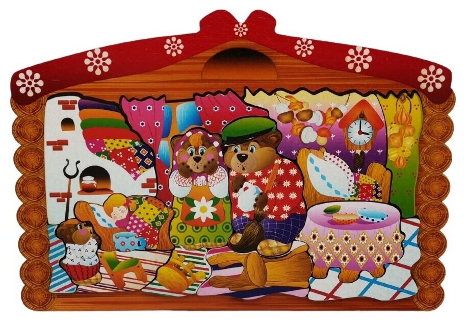 Деревянный пазл "Три медведя" развивающий, 15 деталей, для детей от 3 лет