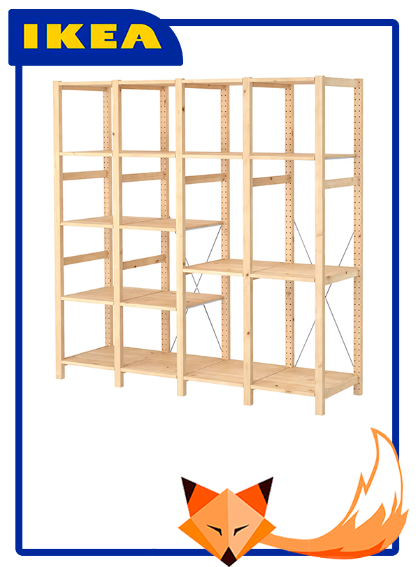 Стеллаж IKEA Ivar 179х30х179 см, 18 полок, массив сосны, без покрытия