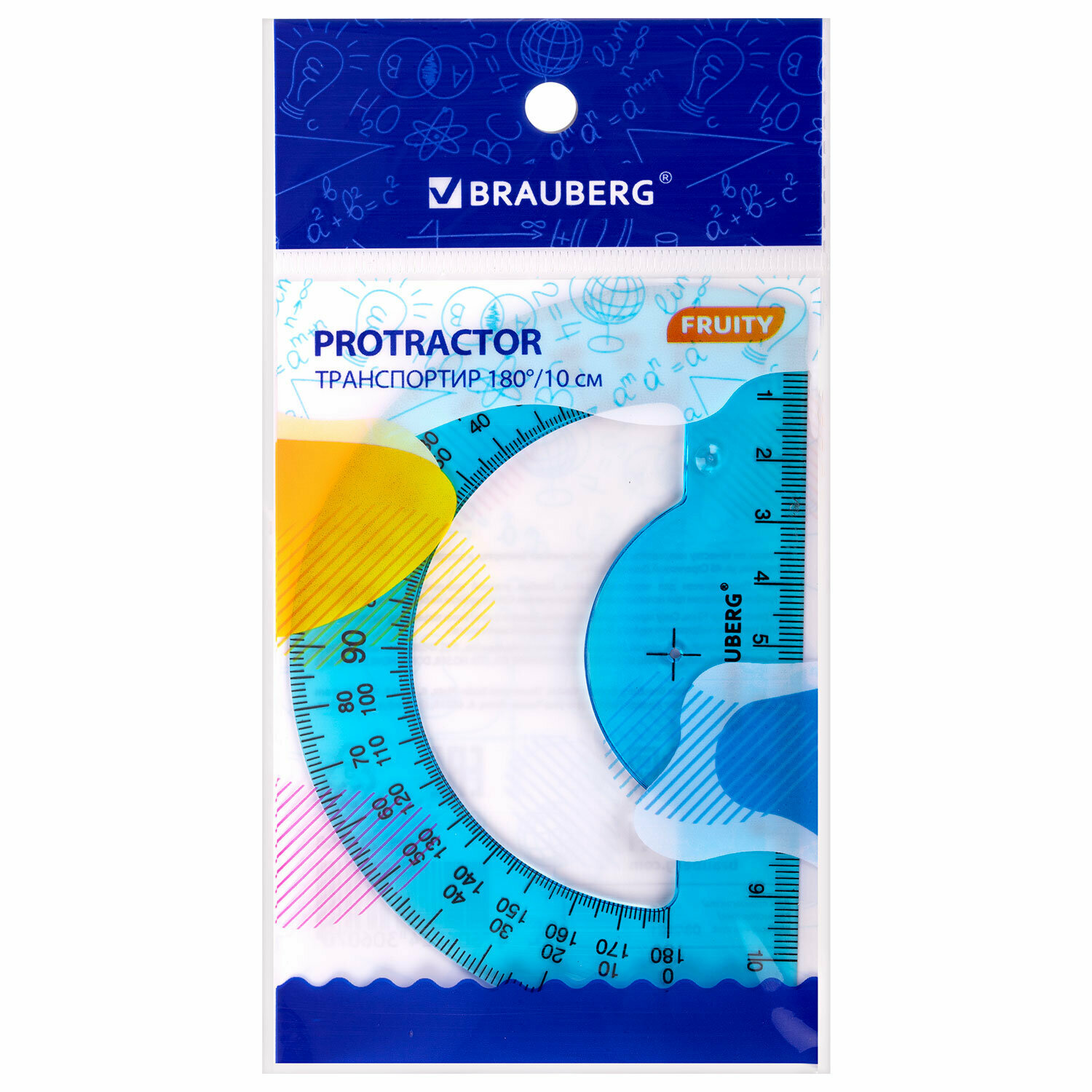 Упаковка 24 шт. Транспортир 10 см BRAUBERG "FRUITY", 180 градусов, пластик, тонированный, ассорти, 210768