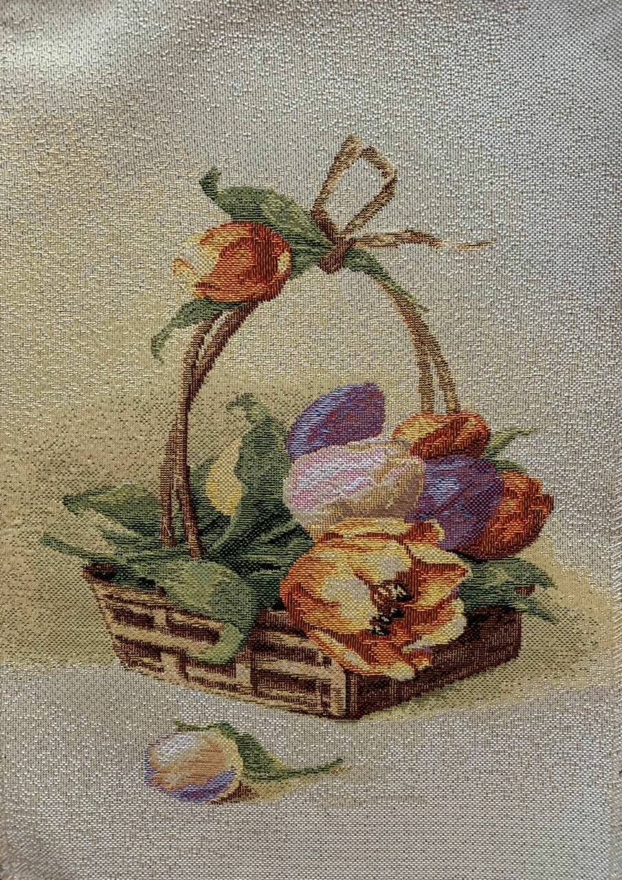 Гобелен, гобелен без рамы 34х23 см / "Тюльпаны в корзине 2-ой вариант"