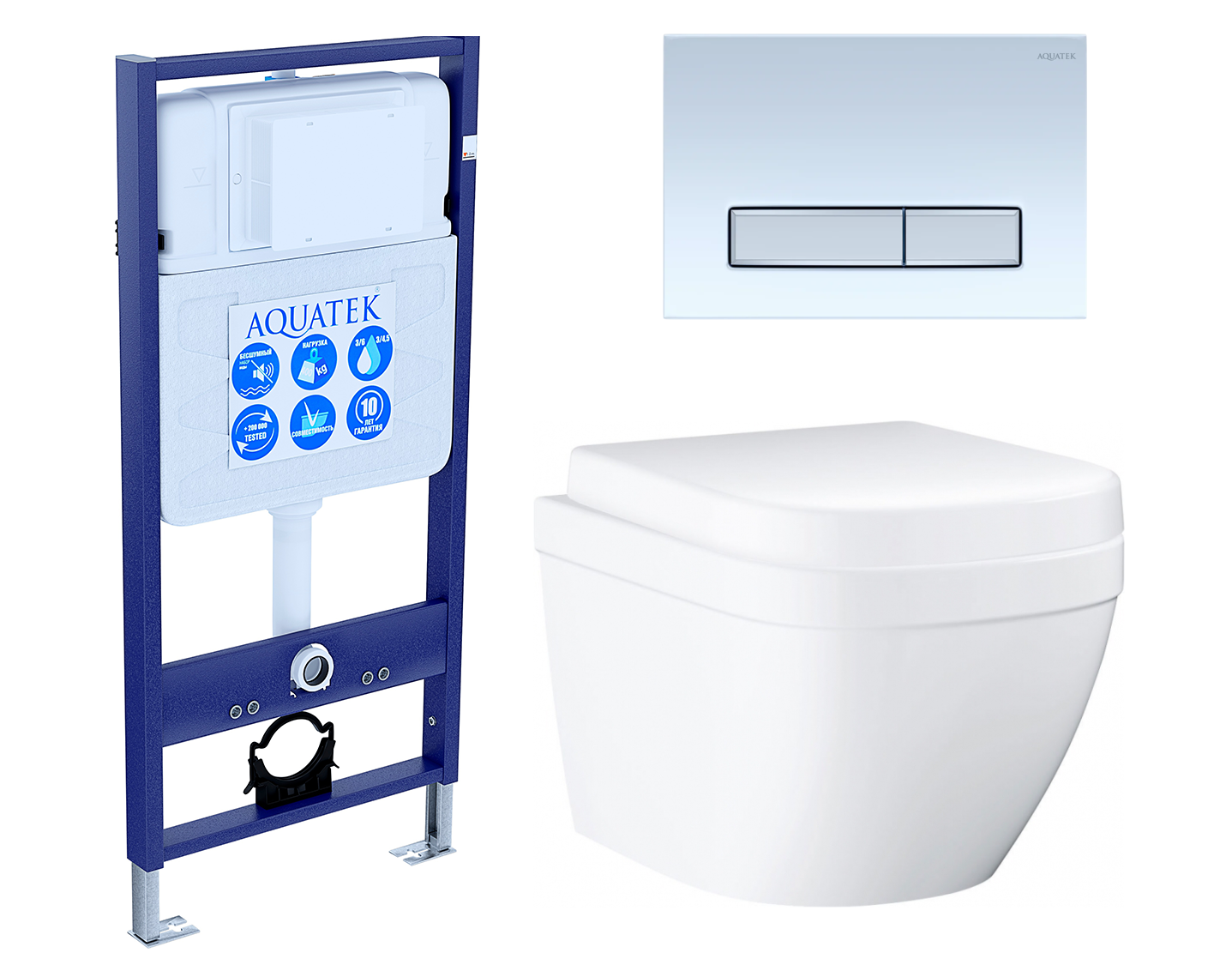 Комплект 3 в 1 инсталляция Акватек Standart 50 + Унитаз подвесной Grohe Euro Ceramic 39206000 с кнопкой белой хром INS-0000012 + 39206000 + 39330001 + KDI-0000030