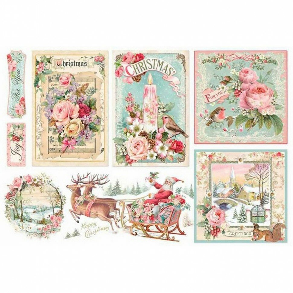 #DFS411 Бумага рисовая "Розовое Рождество" 48 х 33 см Stamperia 1 лист