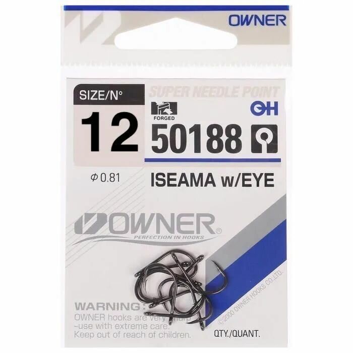 Крючки OWNER ISEAMA w/Eye 50188 №12 10 шт. Овнер Крючок. Одинарные для рыбалки.