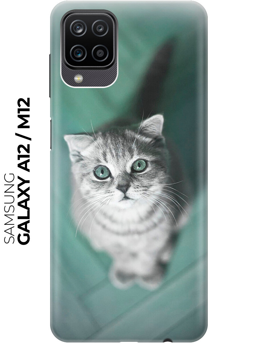 Силиконовый чехол на Samsung Galaxy A12 / M12 / Самсунг А12 / М12 с рисунком "Котик на зеленом полу"