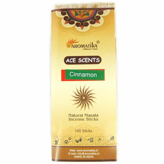 Ace Scents CINNAMON Natural Masala Incense Sticks, Aromatika (корица натуральные ароматические палочки, Ароматика), 100 палочек.