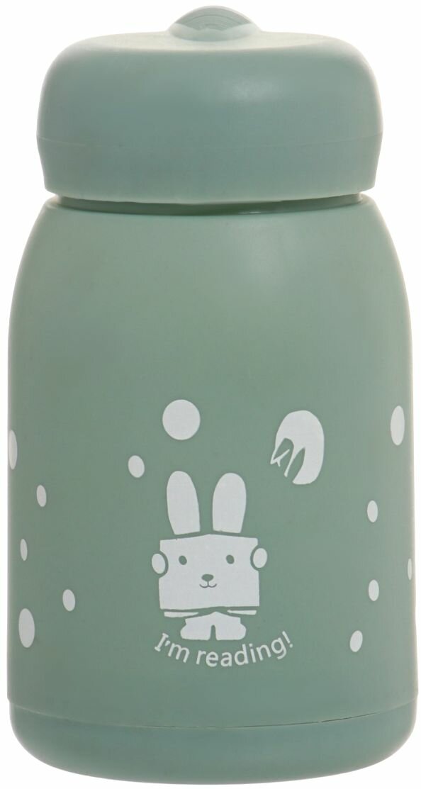 Бутылка для воды многоразовая "Маленький кролик", 350 мл, стеклянная, цвет светло-зеленый