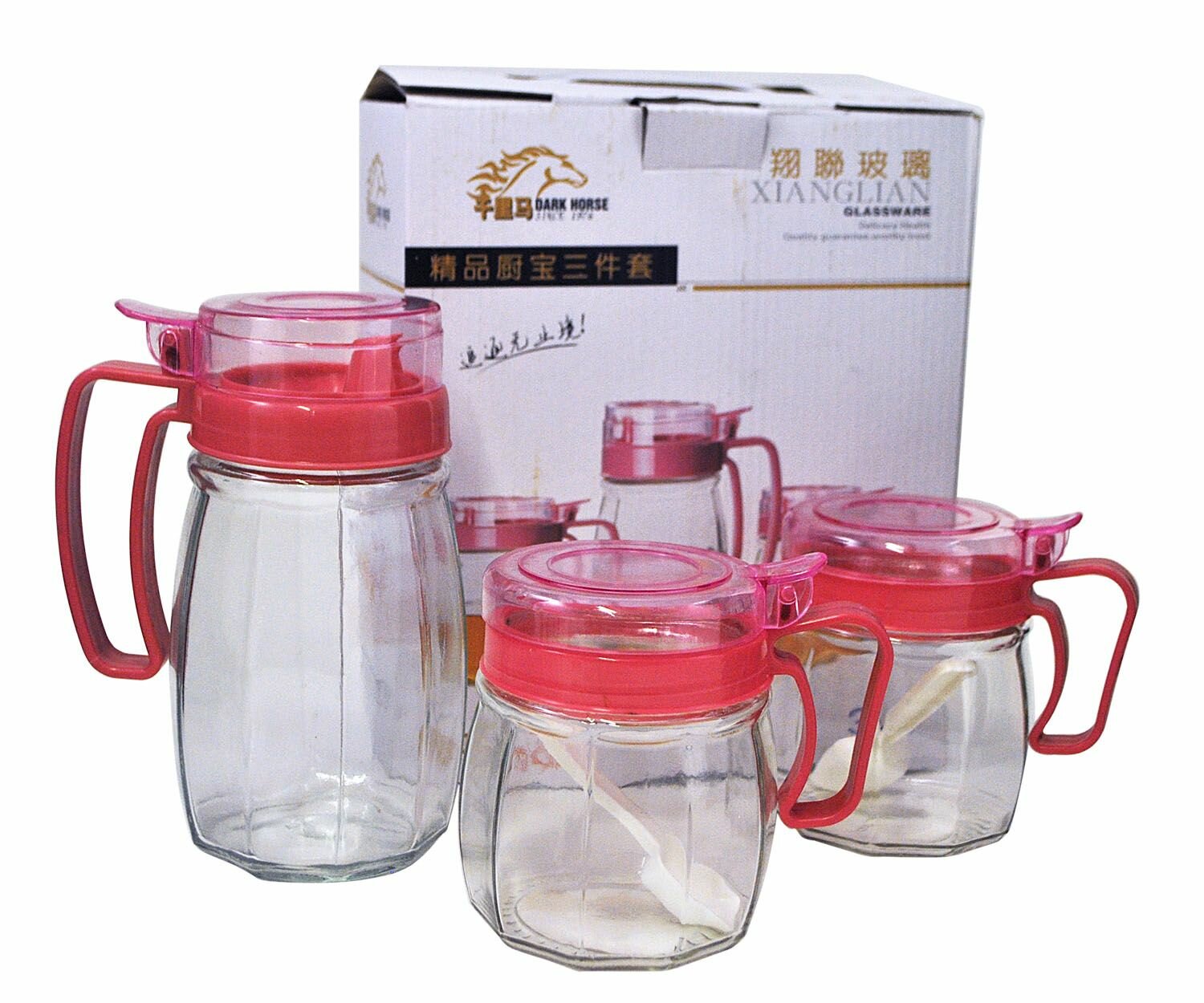 Набор для хранения: 3 банки для сыпучих продуктов (специи, крупы) + бутылка для масла с дозатором