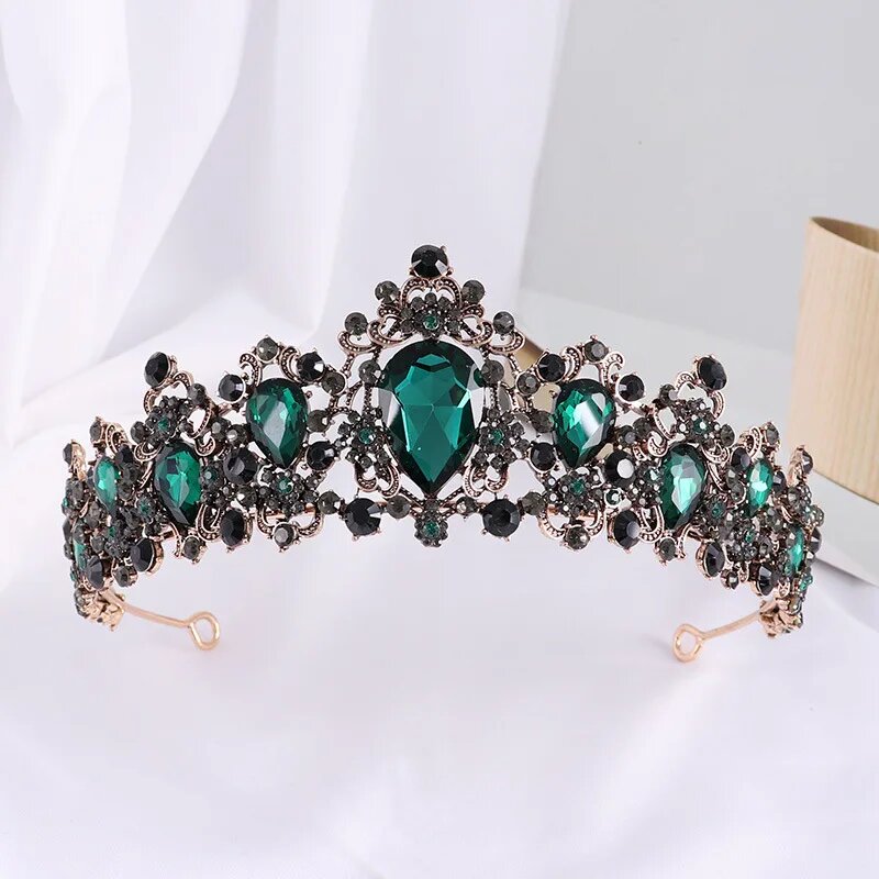 DIEZI Винтажная тиара с синими кристаллами Изумрудный, green black