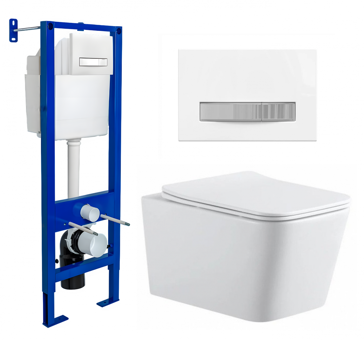 Комплект 3 в 1 инсталляция Berges Atom Line 410 + Подвесной унитаз SinteSi BALTI + кнопка белая, хром